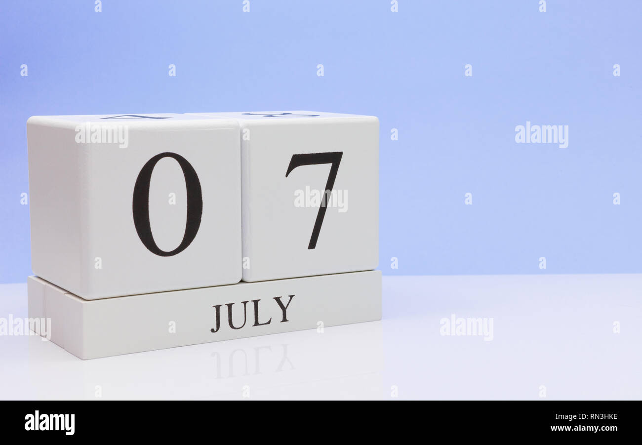 July 07st. Day 7 of month, daily calendar on white table with ...