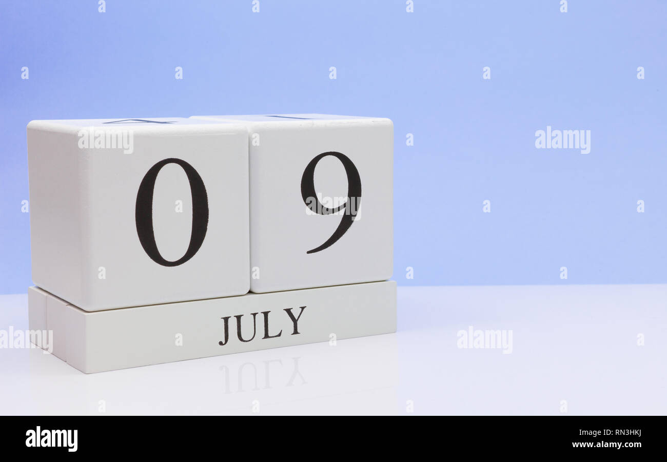 July 09st. Day 9 of month, daily calendar on white table with ...