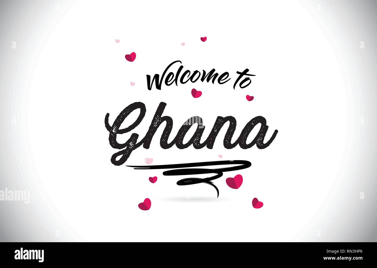 Ghana Welcome To Word Text with Handwritten Font and Pink Heart Shape ...