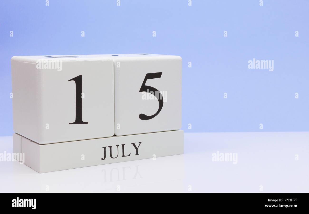 July 15st. Day 15 of month, daily calendar on white table with ...
