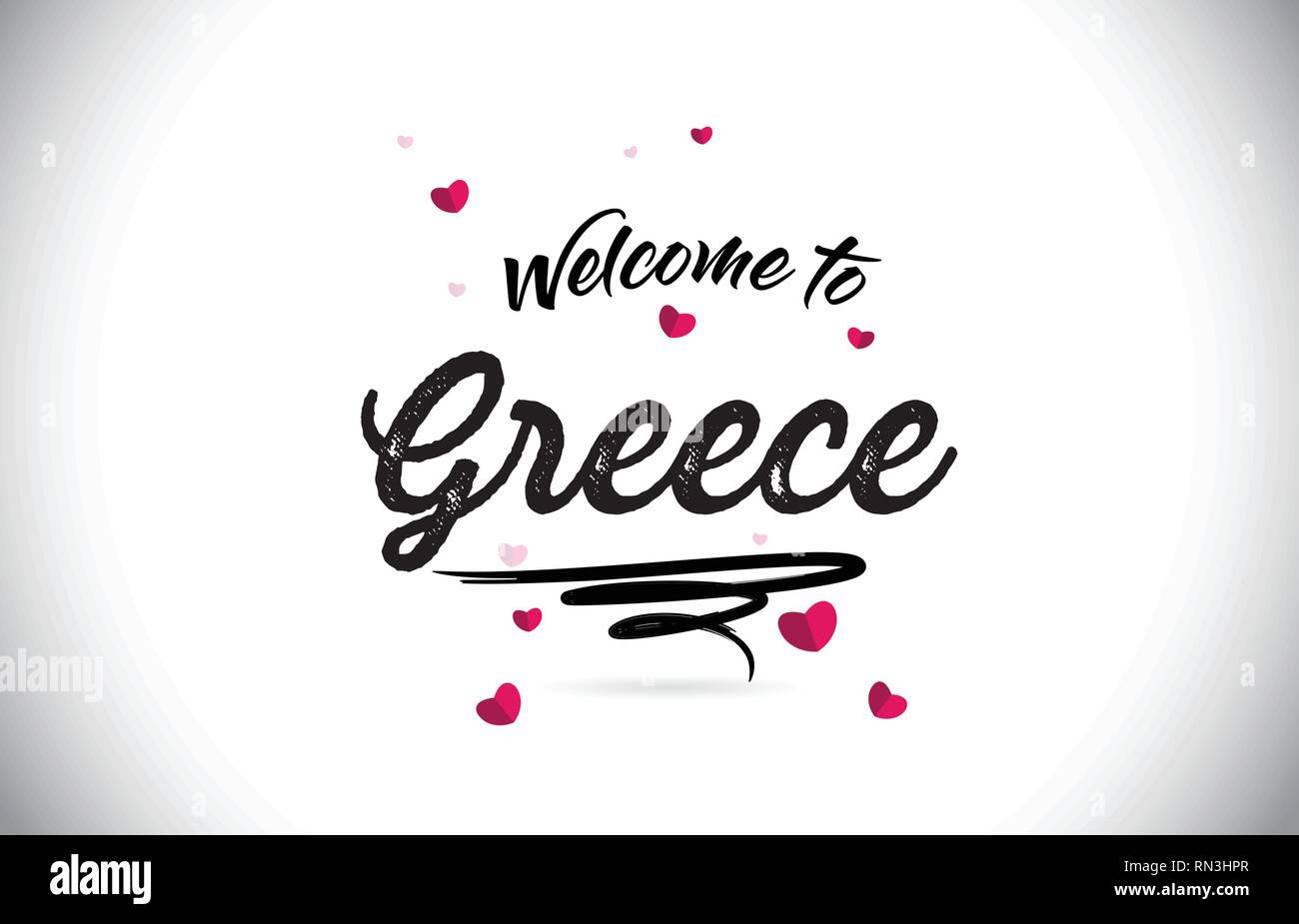 Greece Welcome To Word Text with Handwritten Font and Pink Heart Shape ...