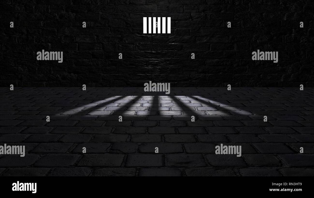 Prison cell, inside a prison cell. Shadows projected on the ground ...