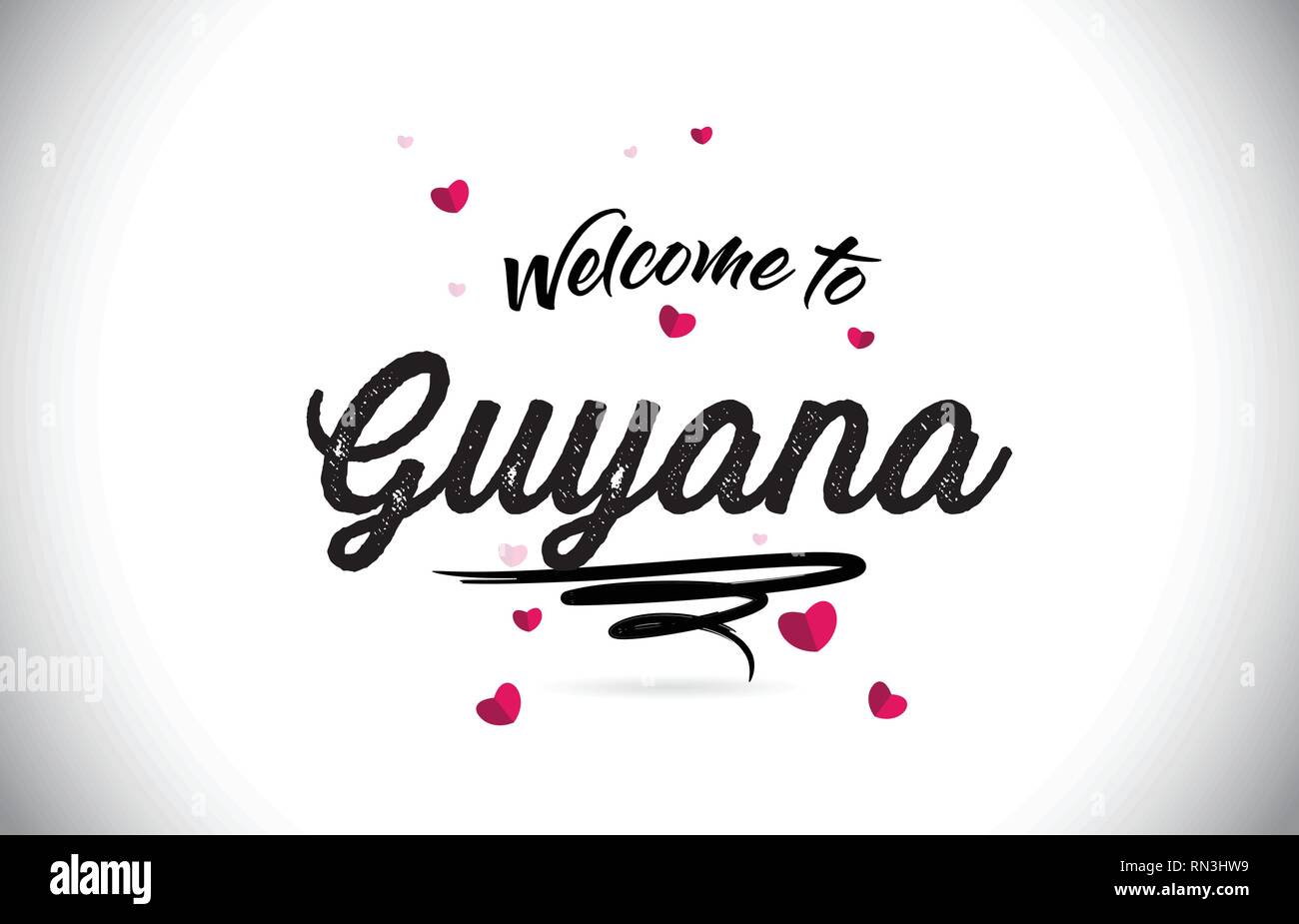 Guyana Welcome To Word Text with Handwritten Font and Pink Heart Shape ...