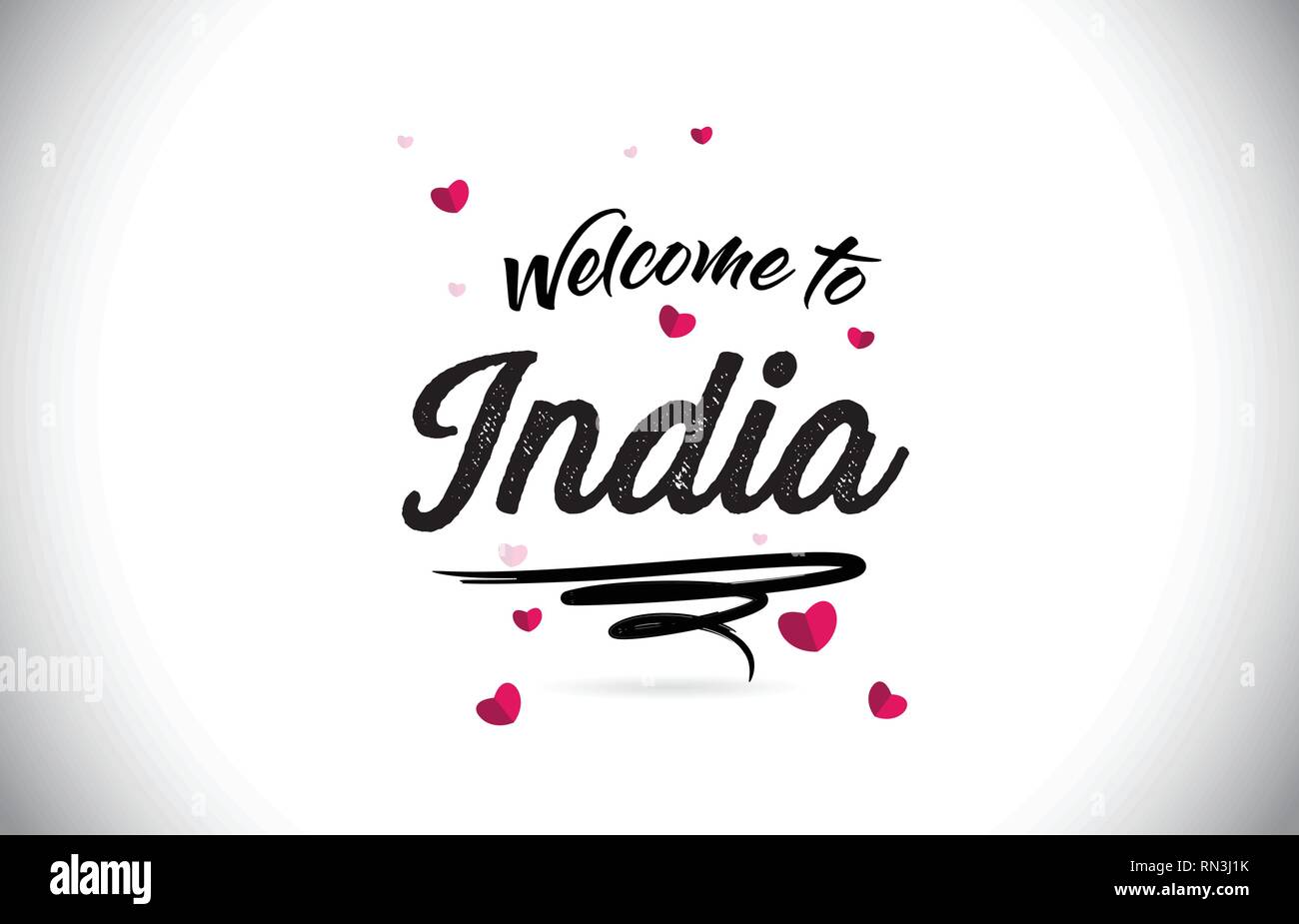 India Welcome To Word Text with Handwritten Font and Pink Heart Shape ...