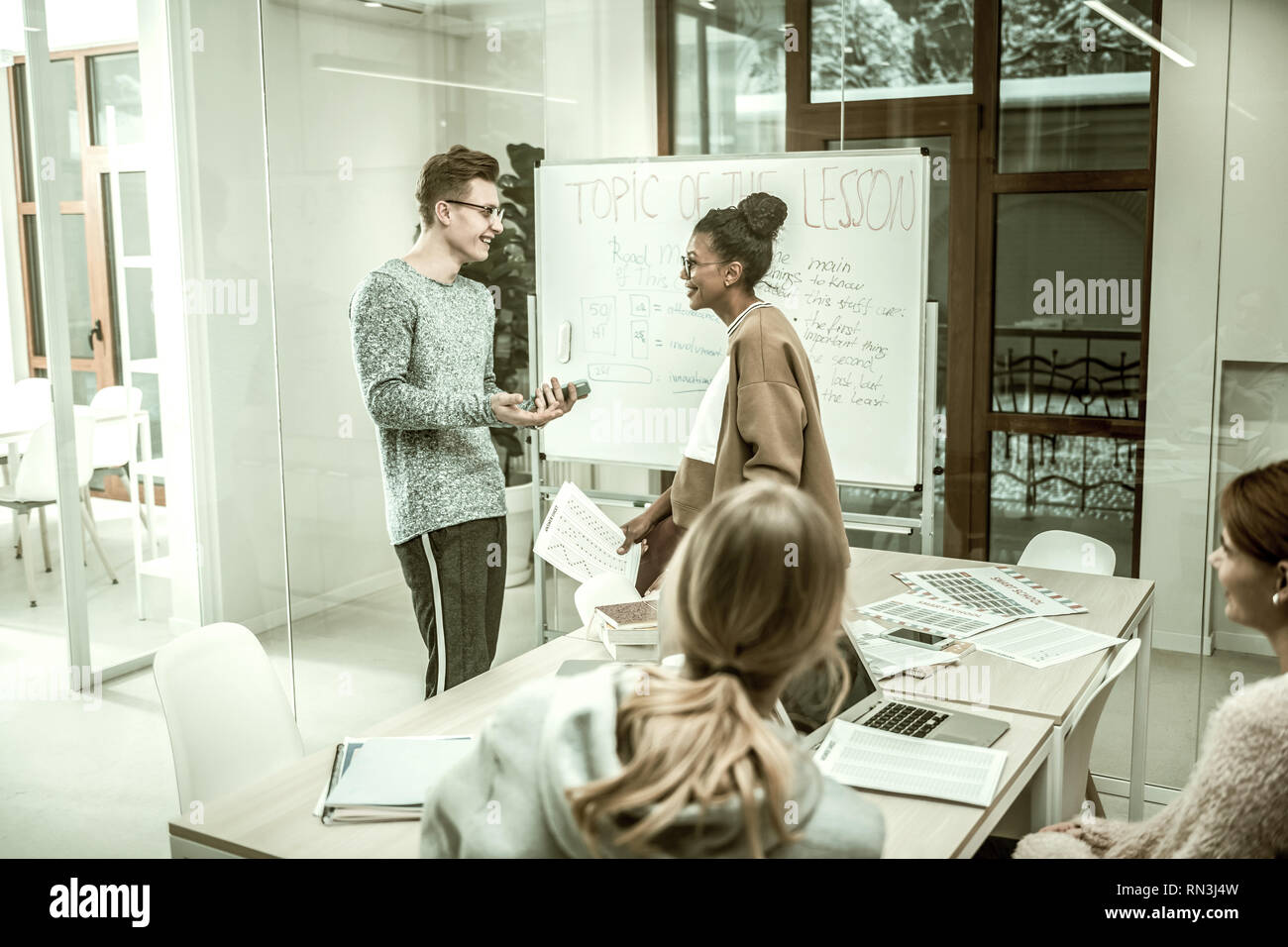 Teacher presenting project classroom hi-res stock photography and ...