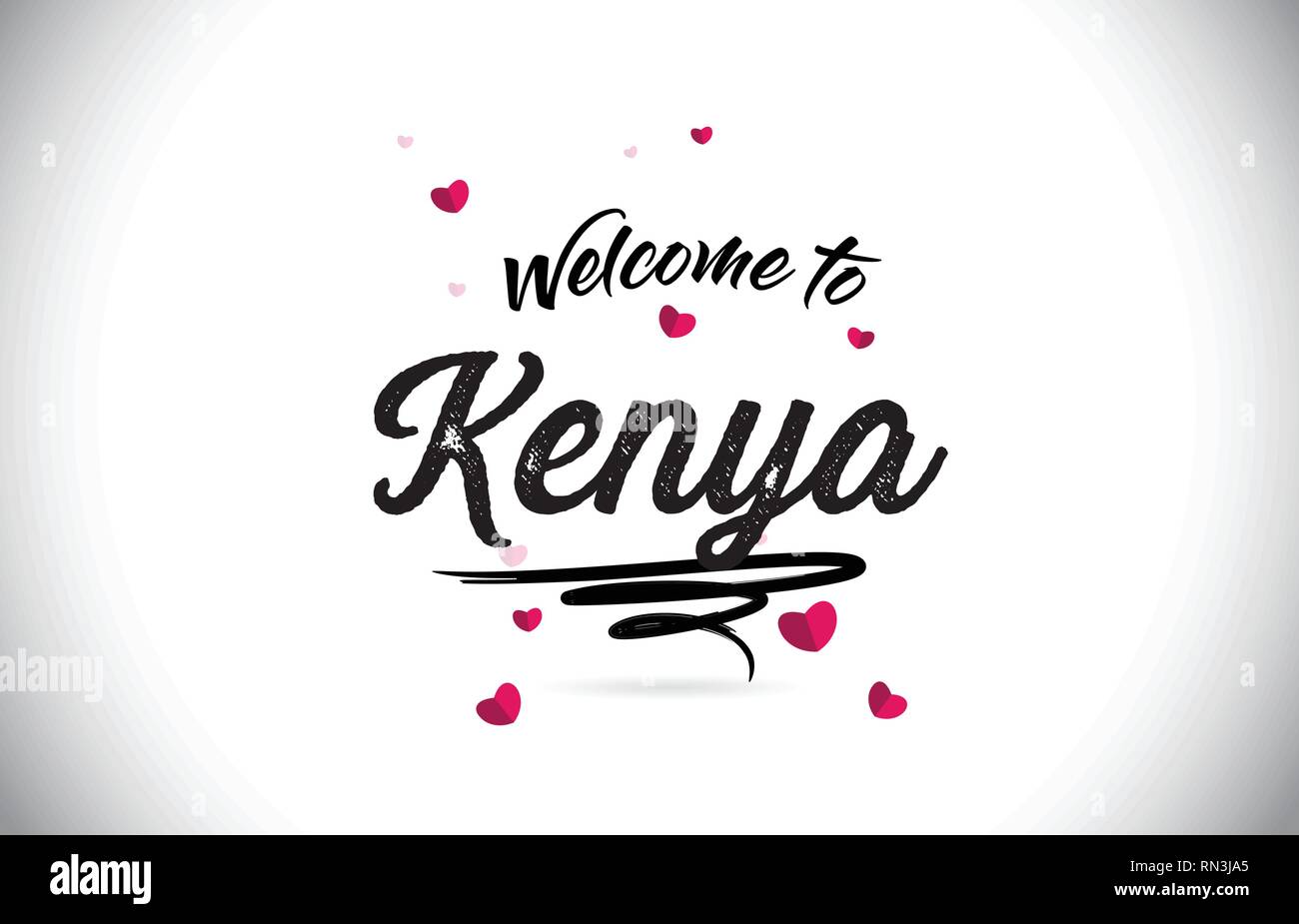 Kenya Welcome To Word Text With Handwritten Font And Pink Heart Shape