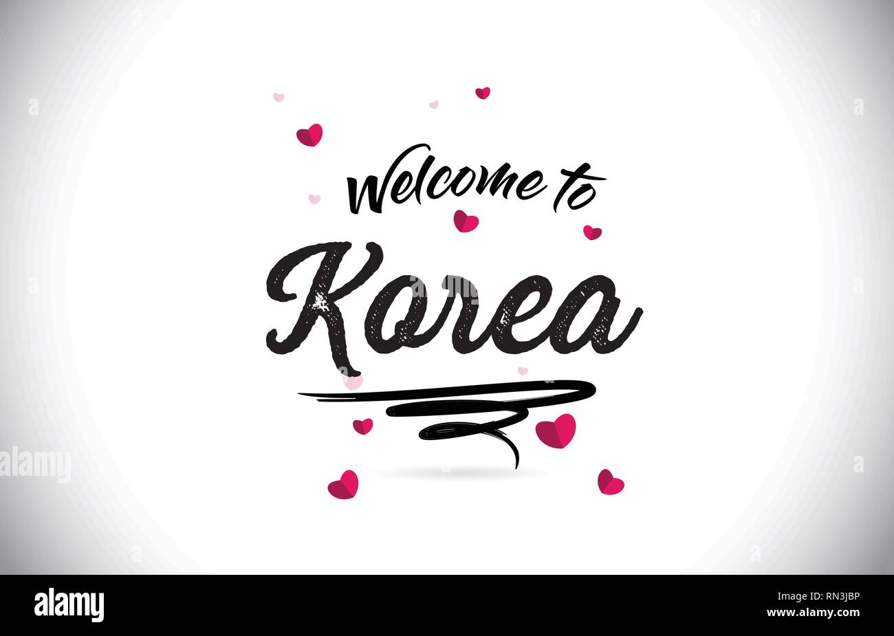 Korea Welcome To Word Text with Handwritten Font and Pink Heart Shape ...