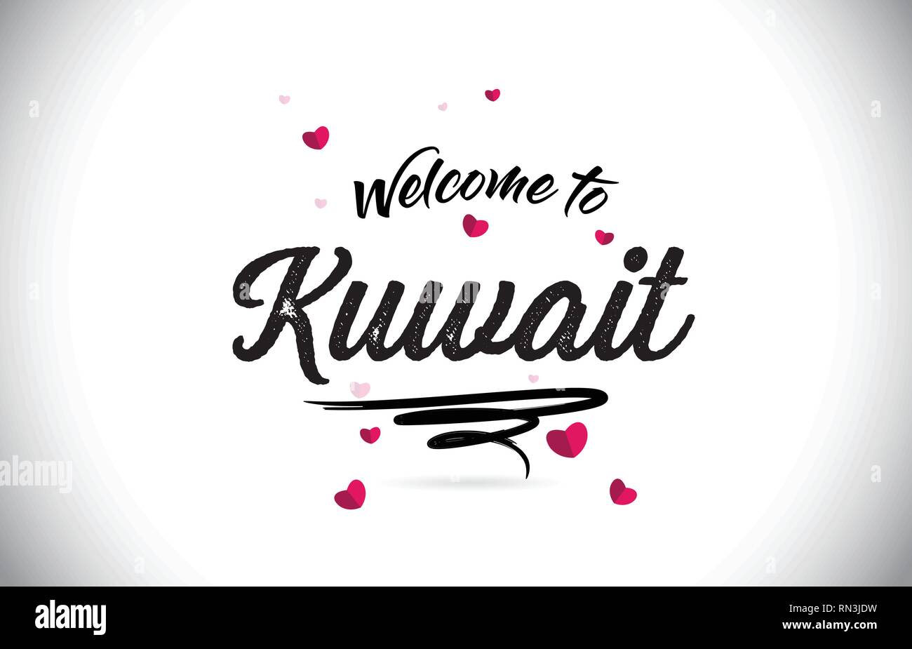 Kuwait Welcome To Word Text with Handwritten Font and Pink Heart Shape ...