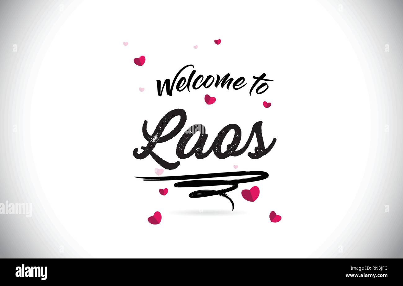 Laos Welcome To Word Text with Handwritten Font and Pink Heart Shape ...