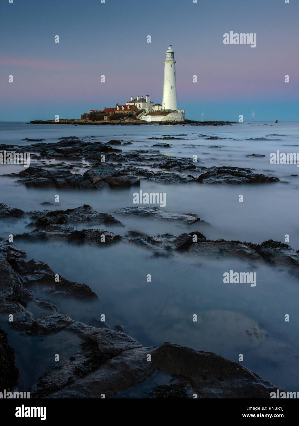 Whitley Bay, England, UK - February 4, 2019: The iconic lighthouse at ...