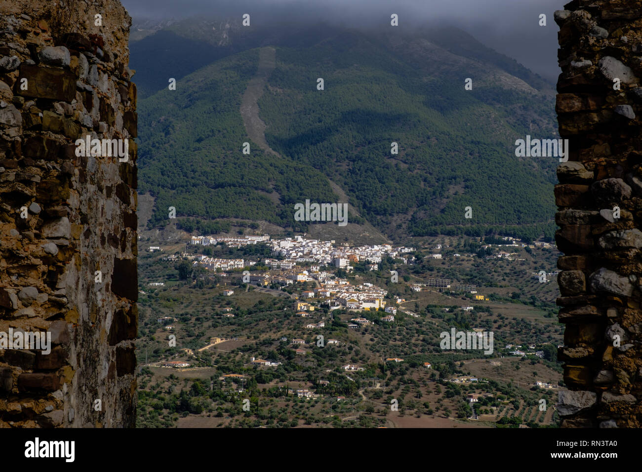 View of Alcaucin from the ruins of the Arab fortress of Castillo de ...