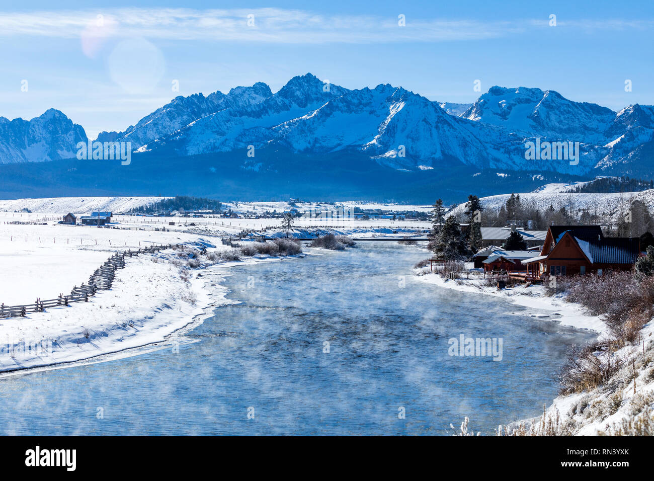 Frozen river and mountains in Stanley, Idaho Stock Photo - Alamy