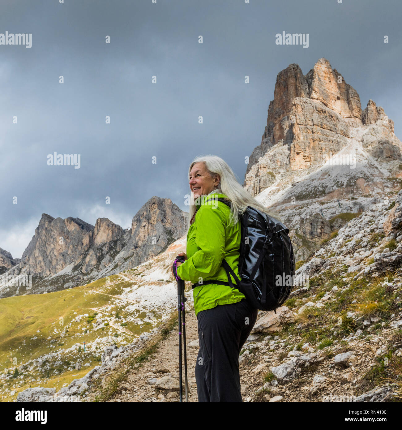 Woman hiking in the Dolomites, South Tyrol, Italy Stock Photo - Alamy
