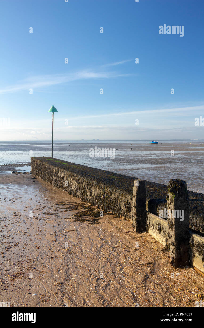 Breakwater on Thorpe Bay beach near Southend-on-Sea, Essex, England ...