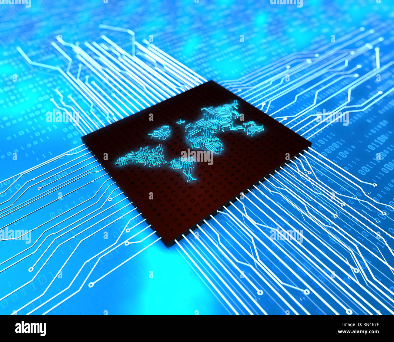 Circuit board and world map, electronic network technology Stock Photo ...