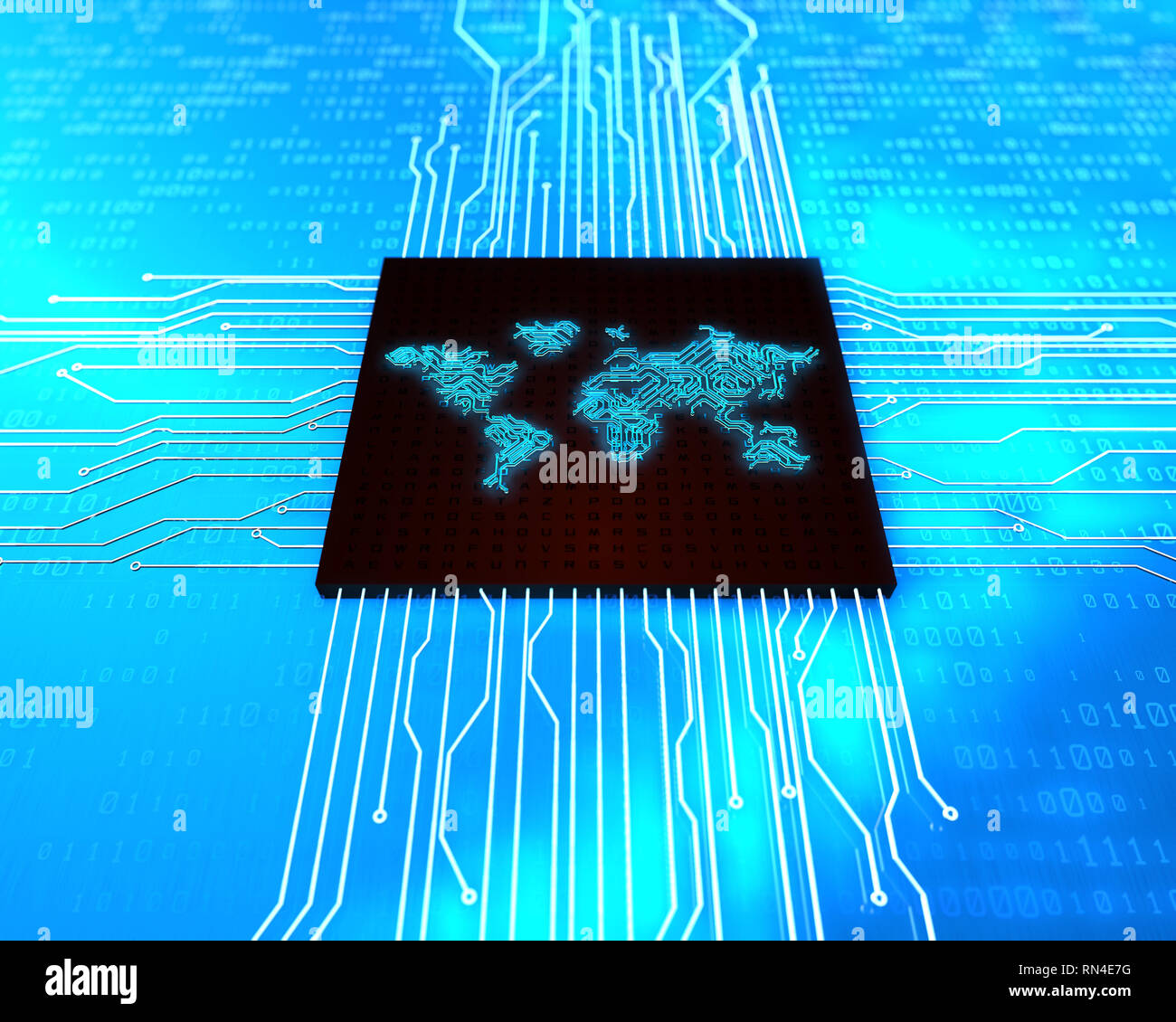 Circuit board and world map, electronic network technology Stock Photo ...
