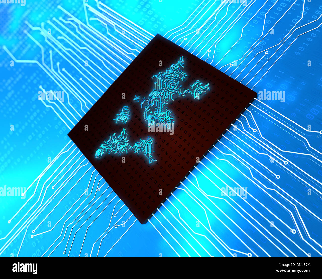 Circuit board and world map, electronic network technology Stock Photo ...