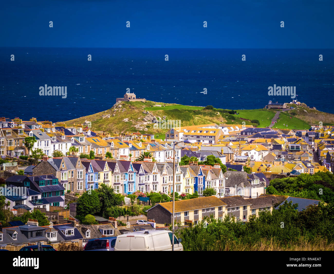 Aerial view over St Ives - a beautiful and famous town in Cornwall ...