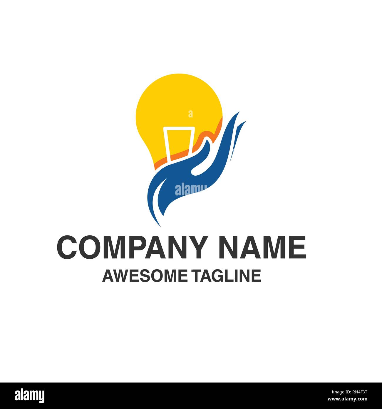 abstract bulb lamp with hand care logo. health care innovation symbol ...