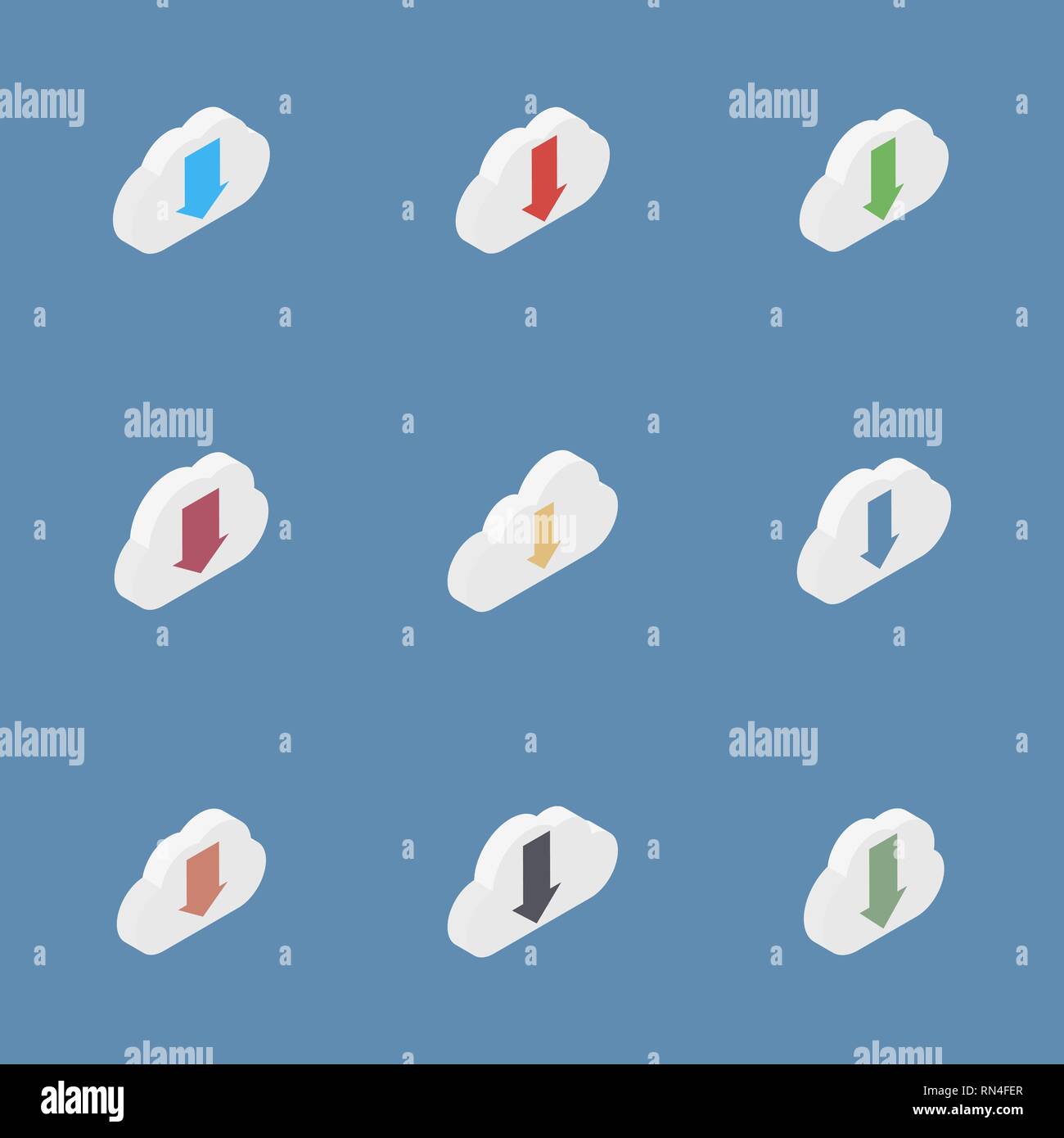 Icons clouds with an arrows different shapes. Flat 3D isometric style ...