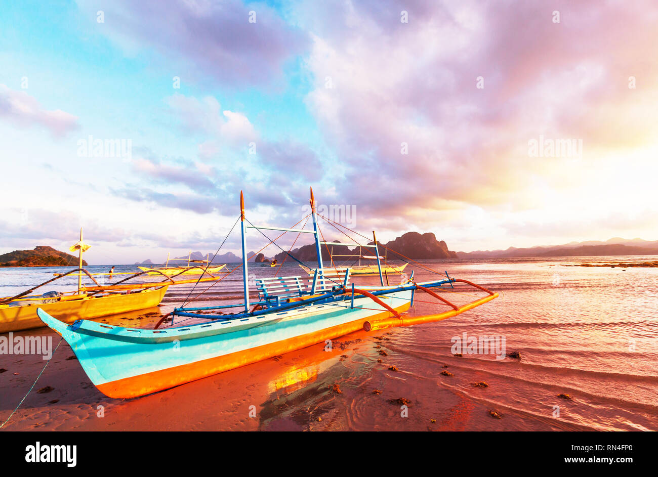Traditional Philippino boat in the sea, Palawan island, Philippines ...