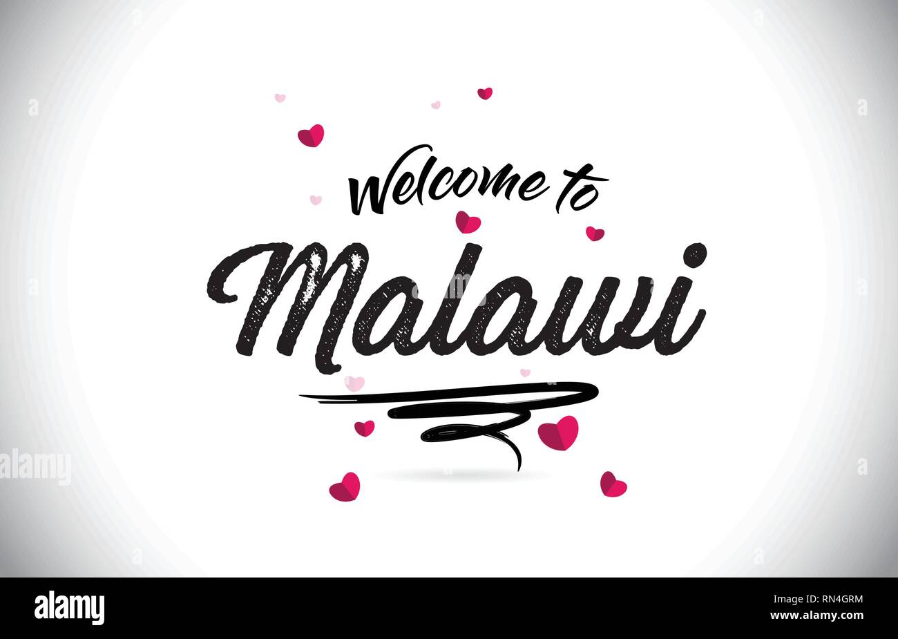 Malawi Welcome To Word Text with Handwritten Font and Pink Heart Shape ...