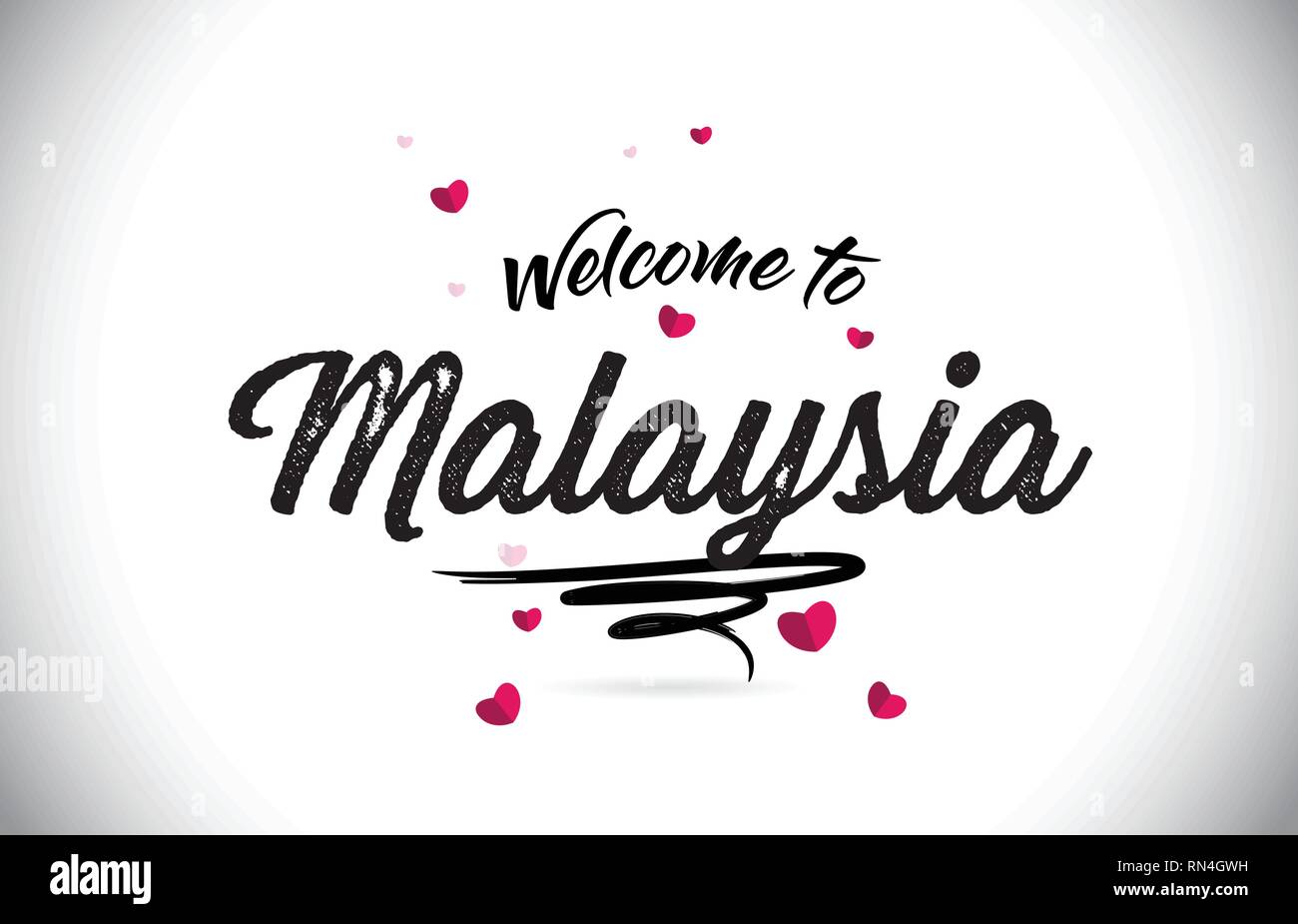 Malaysia Welcome To Word Text with Handwritten Font and Pink Heart ...