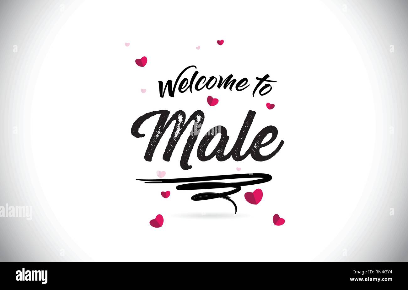 Male Welcome To Word Text with Handwritten Font and Pink Heart Shape ...