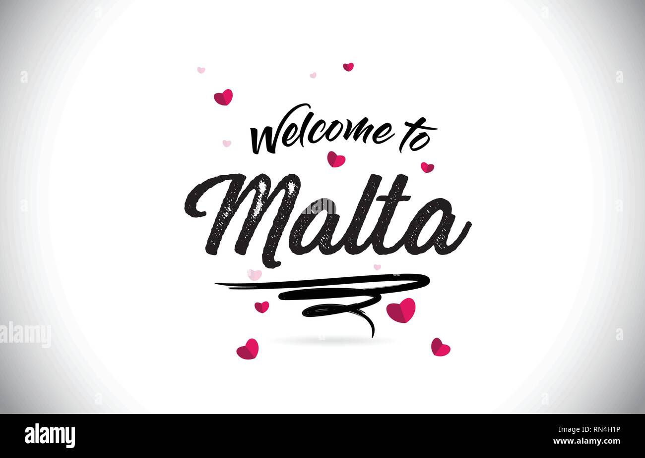 Malta Welcome To Word Text with Handwritten Font and Pink Heart Shape ...