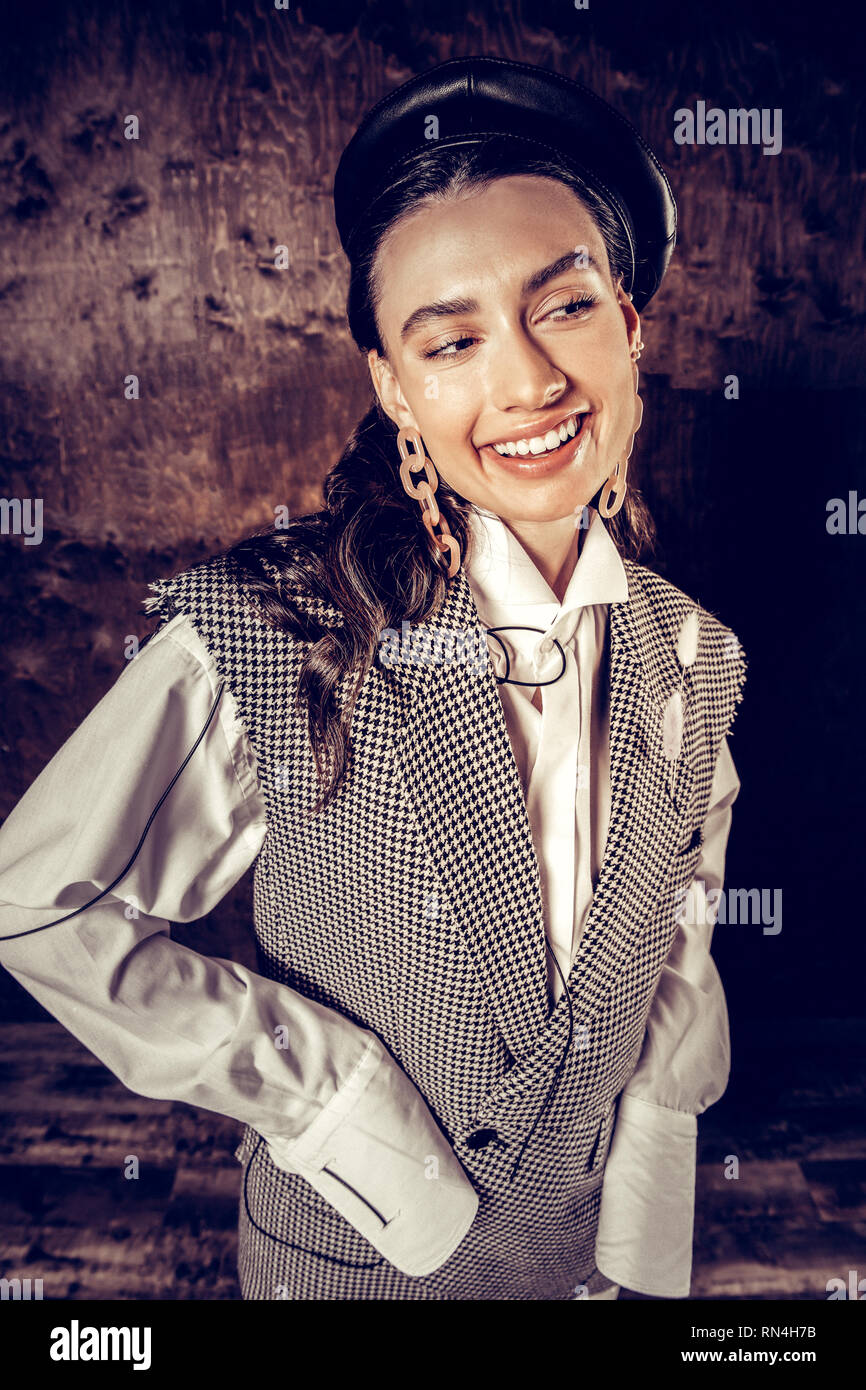 Joyful good looking woman feeling very happy Stock Photo - Alamy