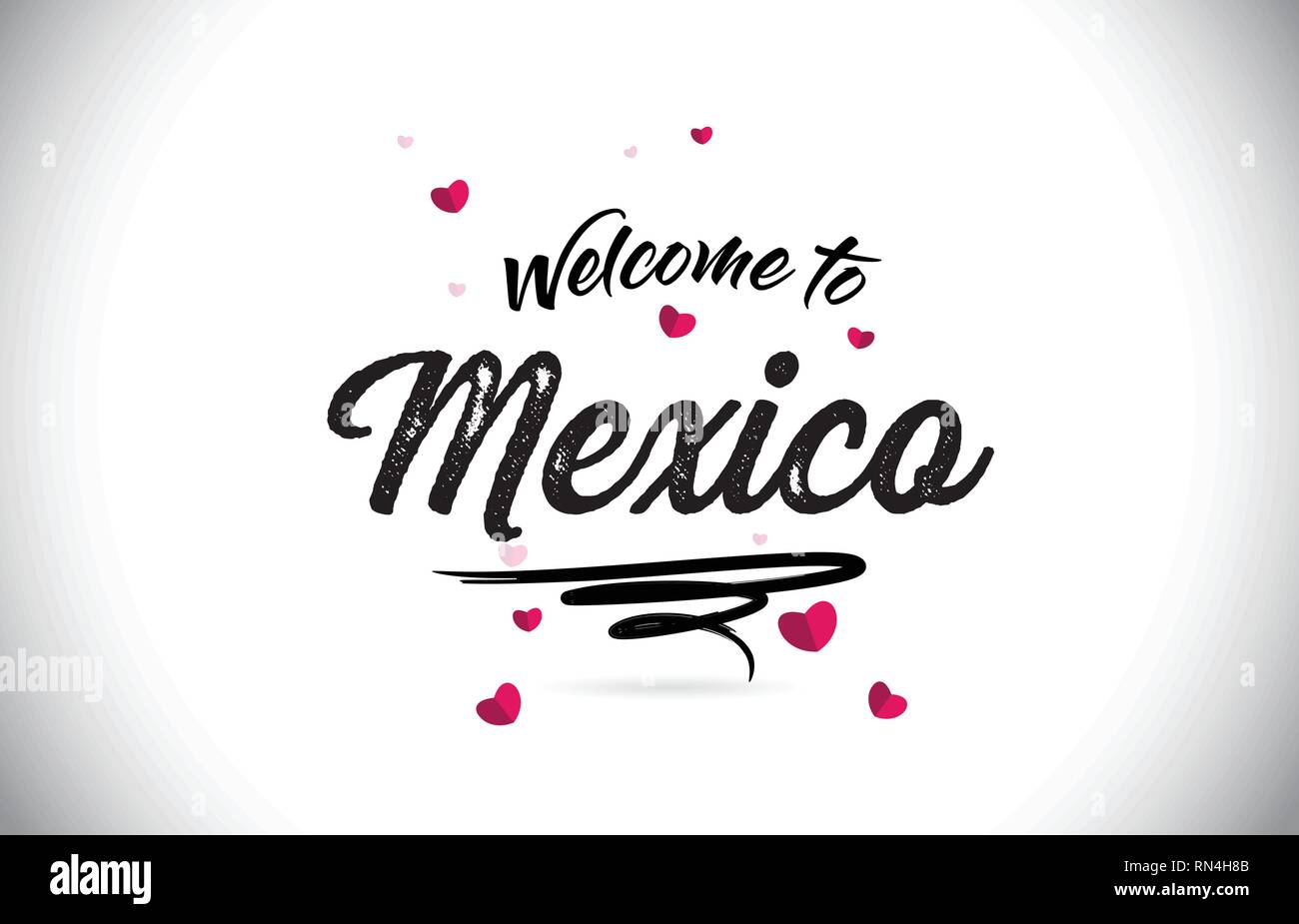 Mexico Welcome To Word Text with Handwritten Font and Pink Heart Shape ...