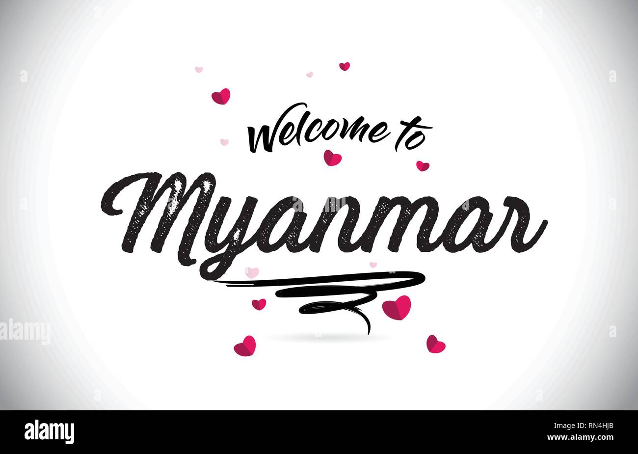 Myanmar Welcome To Word Text with Handwritten Font and Pink Heart Shape ...