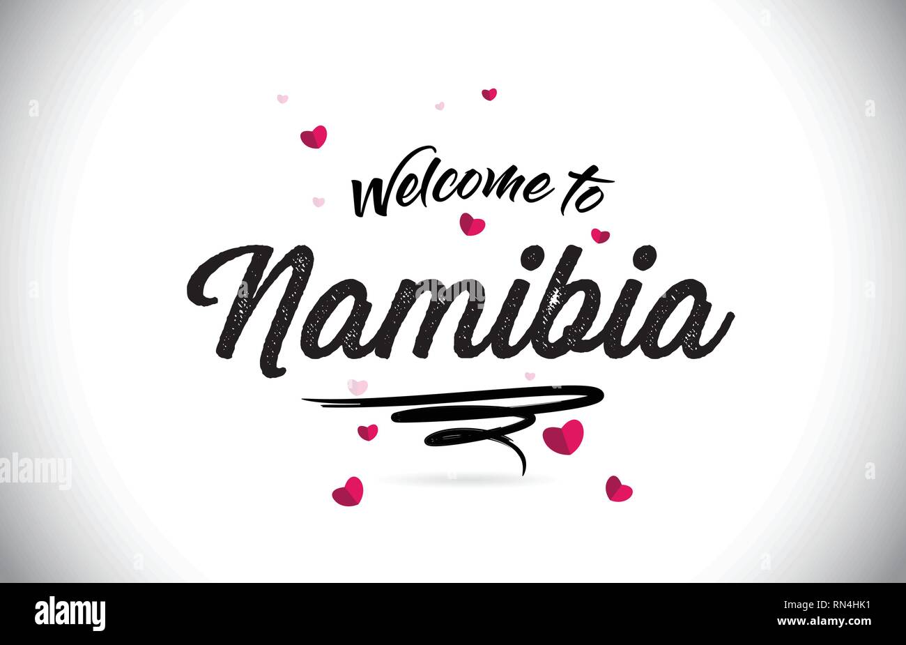 Namibia Welcome To Word Text with Handwritten Font and Pink Heart Shape ...