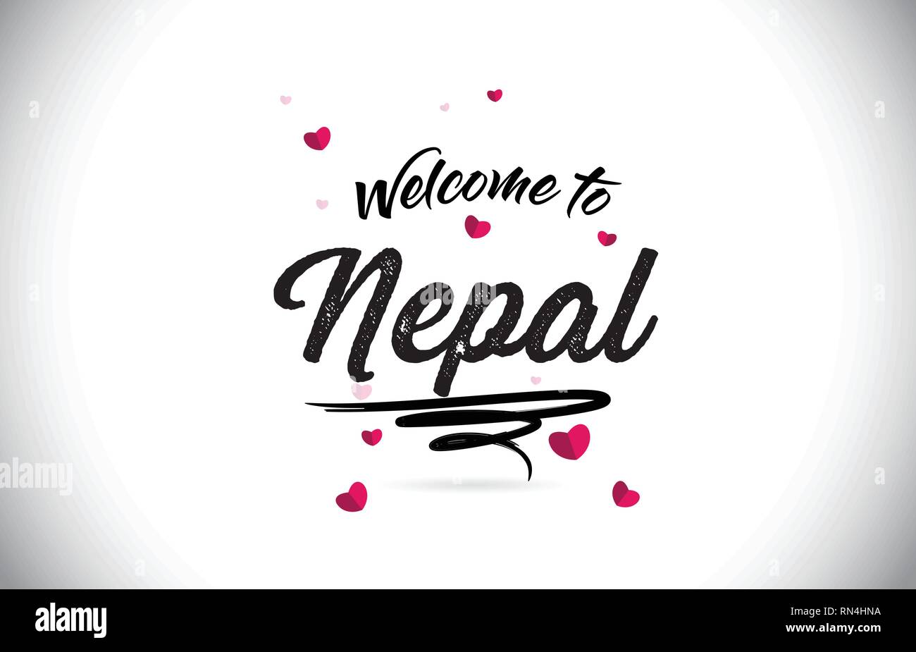 Nepal Welcome To Word Text with Handwritten Font and Pink Heart Shape ...