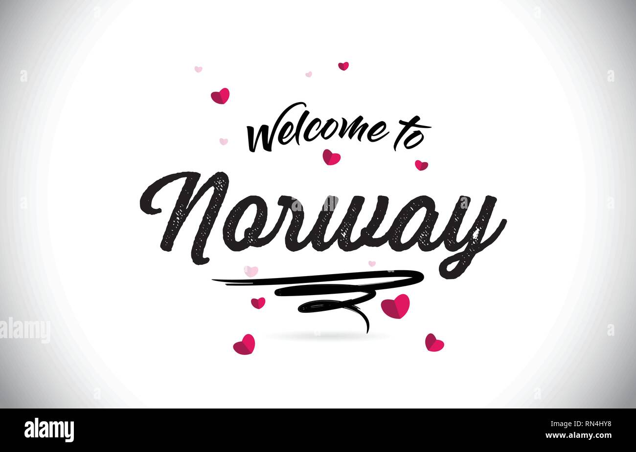 Norway Welcome To Word Text with Handwritten Font and Pink Heart Shape ...