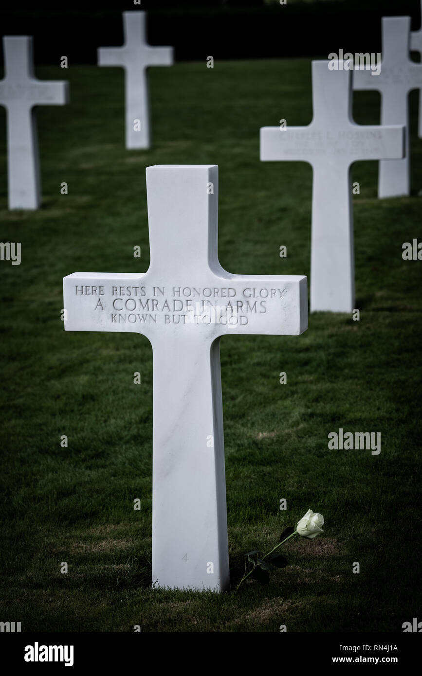 Luxembourg American Cemetery and Memorial gravestone crosses for ...