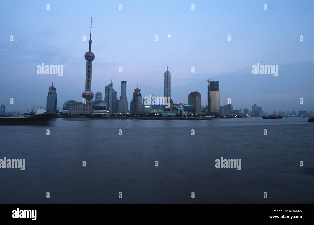 Caption: Shanghai, China - Nov 2002. Pudong at dusk, as seen from The ...