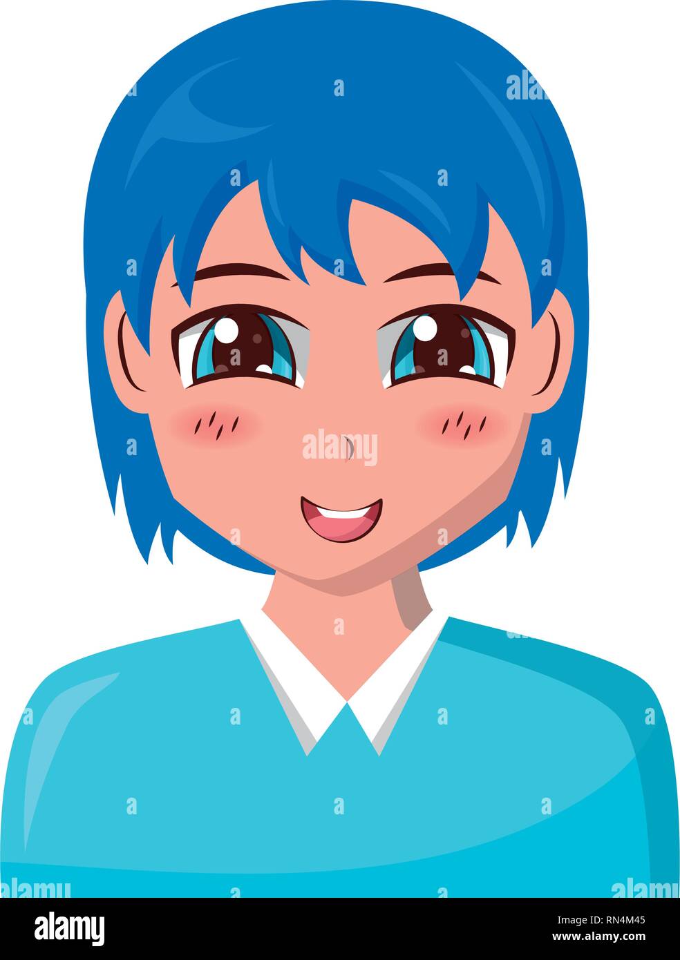 Anime Girl Cartoon Blue Hair Stock Photos & Anime Girl Cartoon Blue ...
