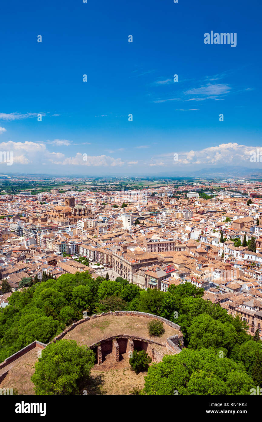 A view over Granada from the top of the original citadel, known as ...