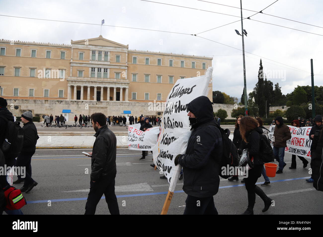 Athens, Greece. 16th Feb, 2019. Greek unions demonstrate in Athens ...