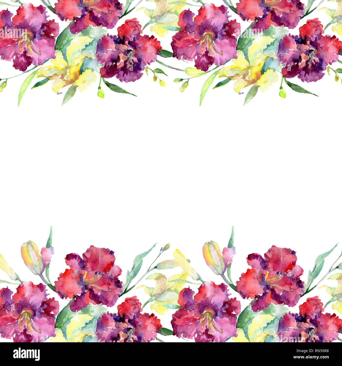 Bouquet of yellow and maroon lilies flower. Watercolor background ...