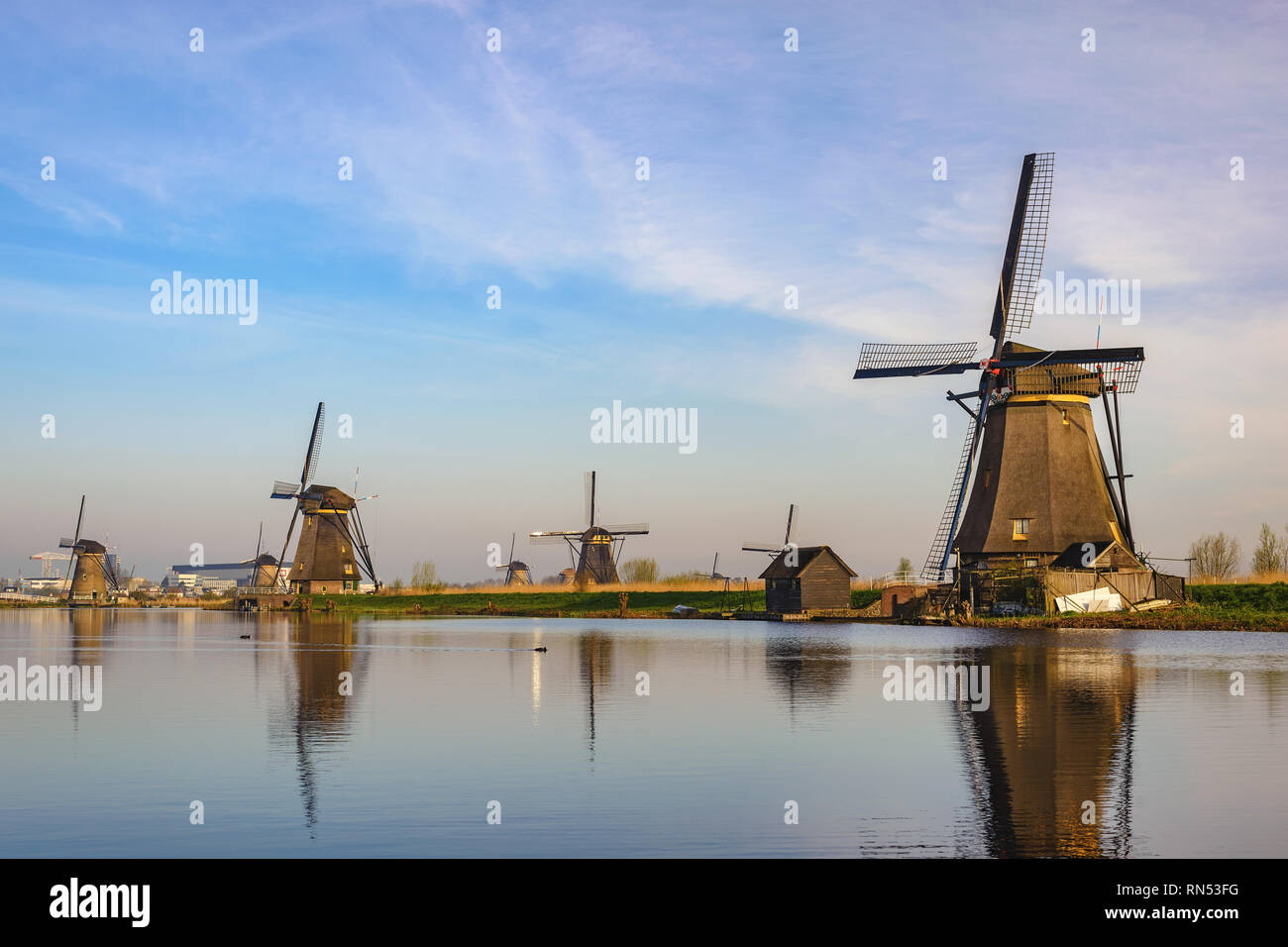 Rotterdam Netherlands, Dutch Windmill at Kinderdijk Village Stock Photo ...