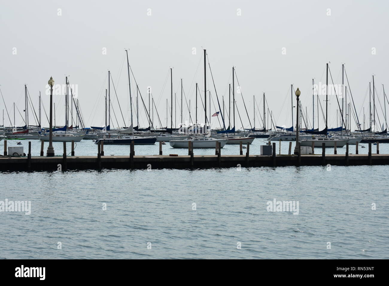 Sailboats docked in marina on Lake Michigan in Chicago, Illinois Stock ...