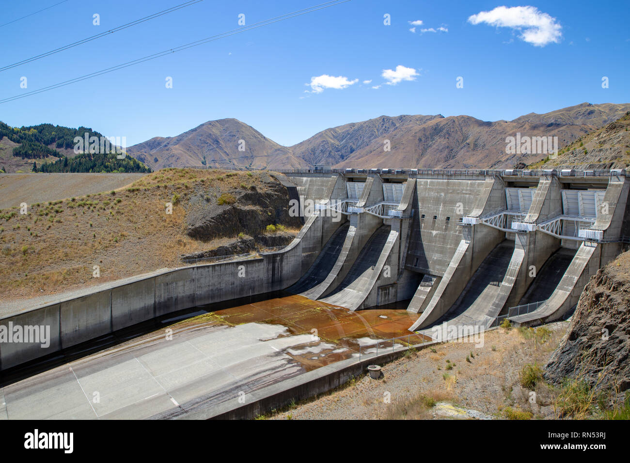 The huge spillway at Benmore Dam, Waitaki Valley, New Zealand Stock ...