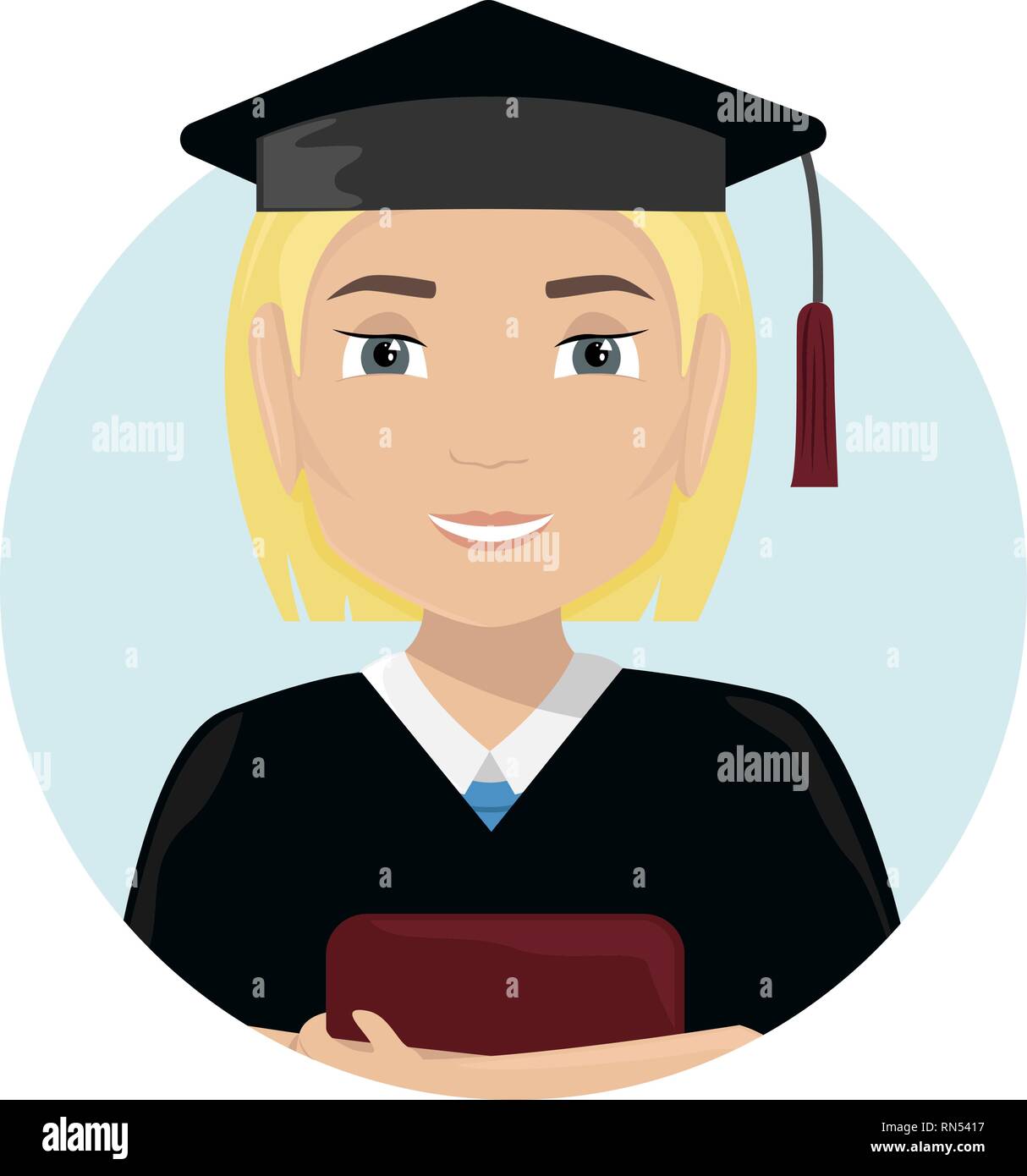Vector flat illustration with a girl graduate in a cap and gown Stock ...