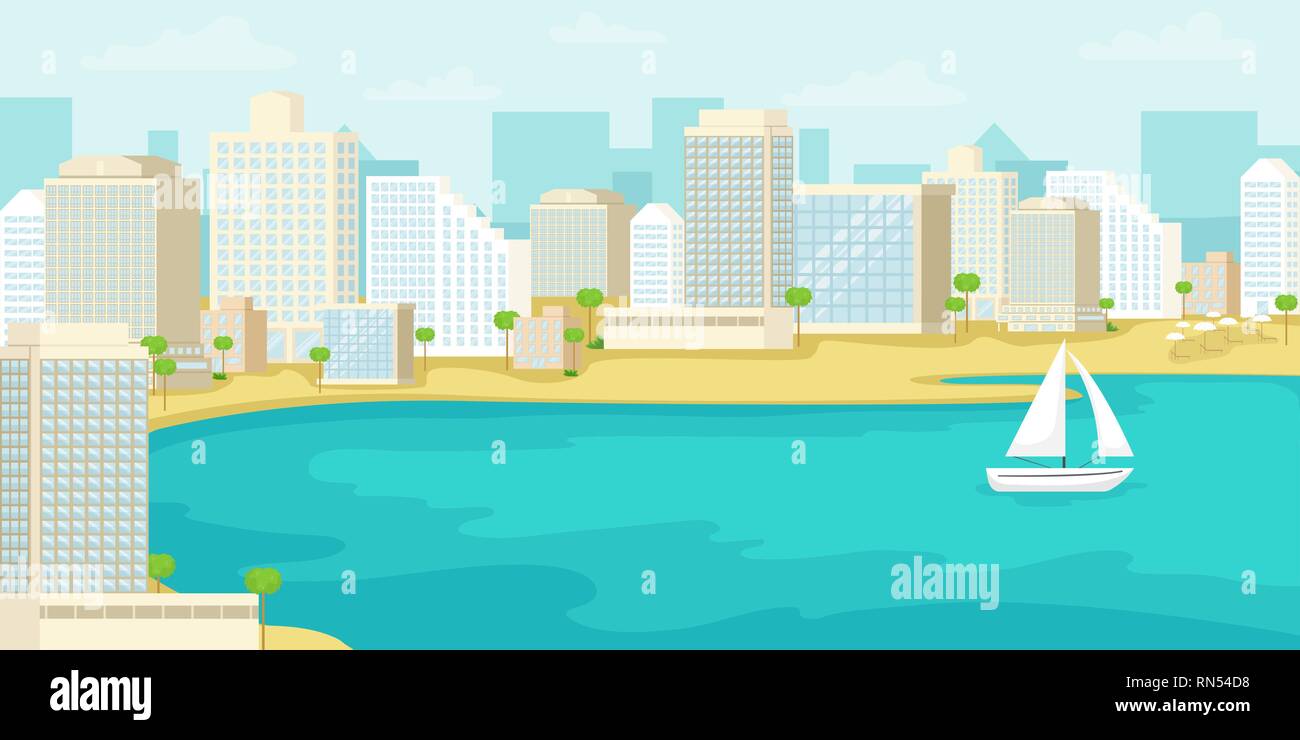 Urban landscape of the tel Aviv coast. Israel. Vector illustration ...