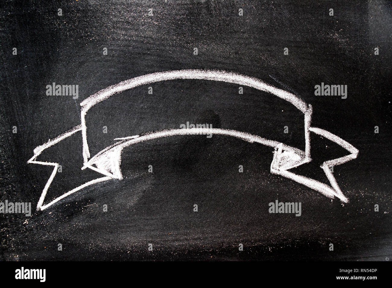 White color chalk hand drawing in ribbon banner on blackboard ...