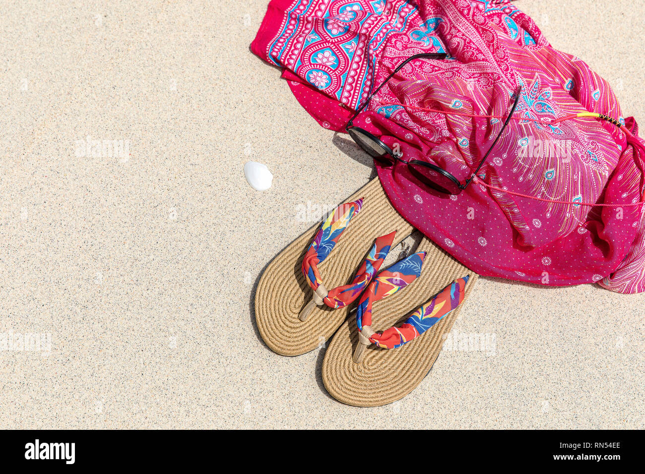 background sand background summer slippers and Coral Color Pareo ...
