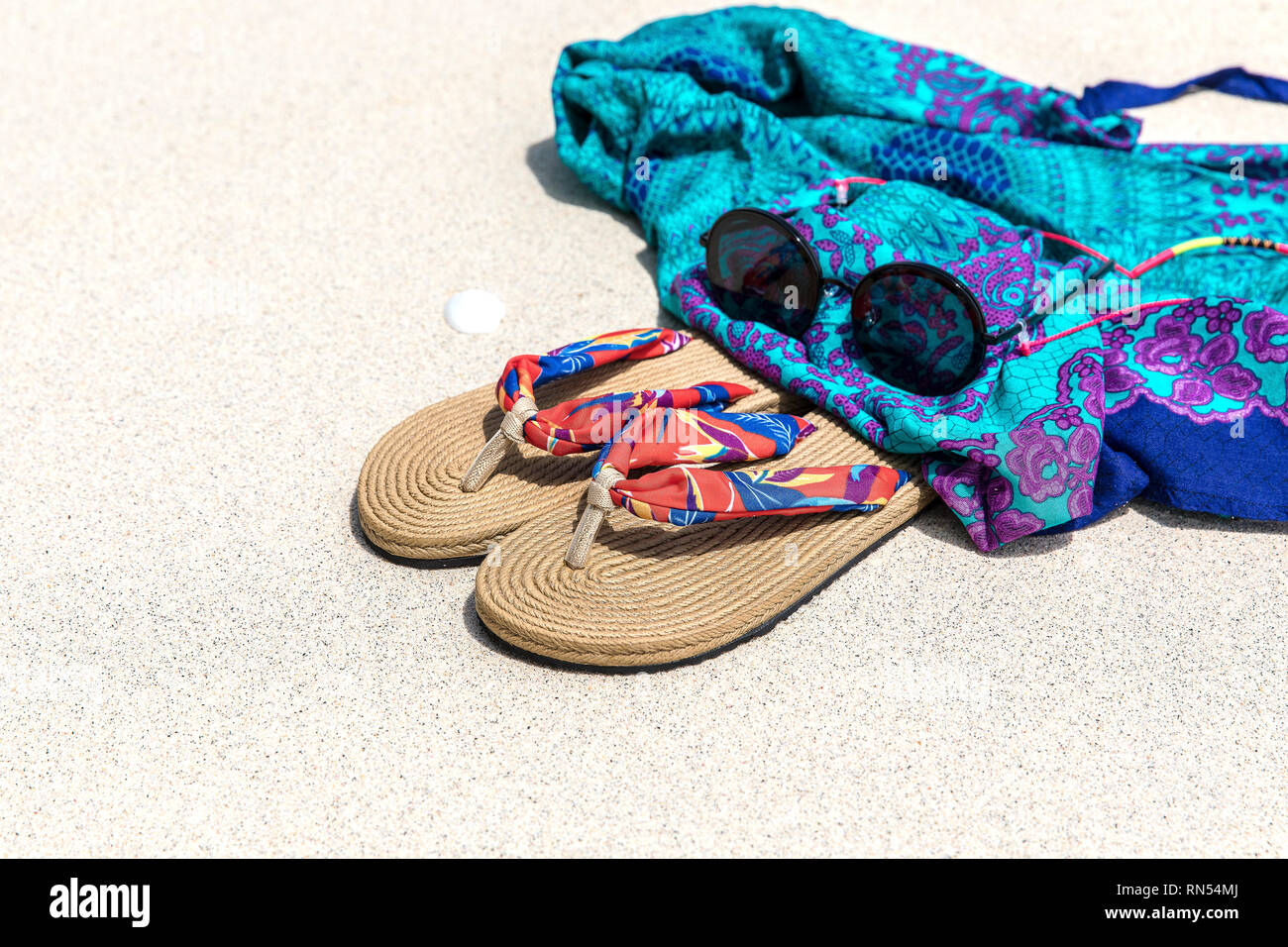 background sand background summer slippers and Coral Color Pareo ...