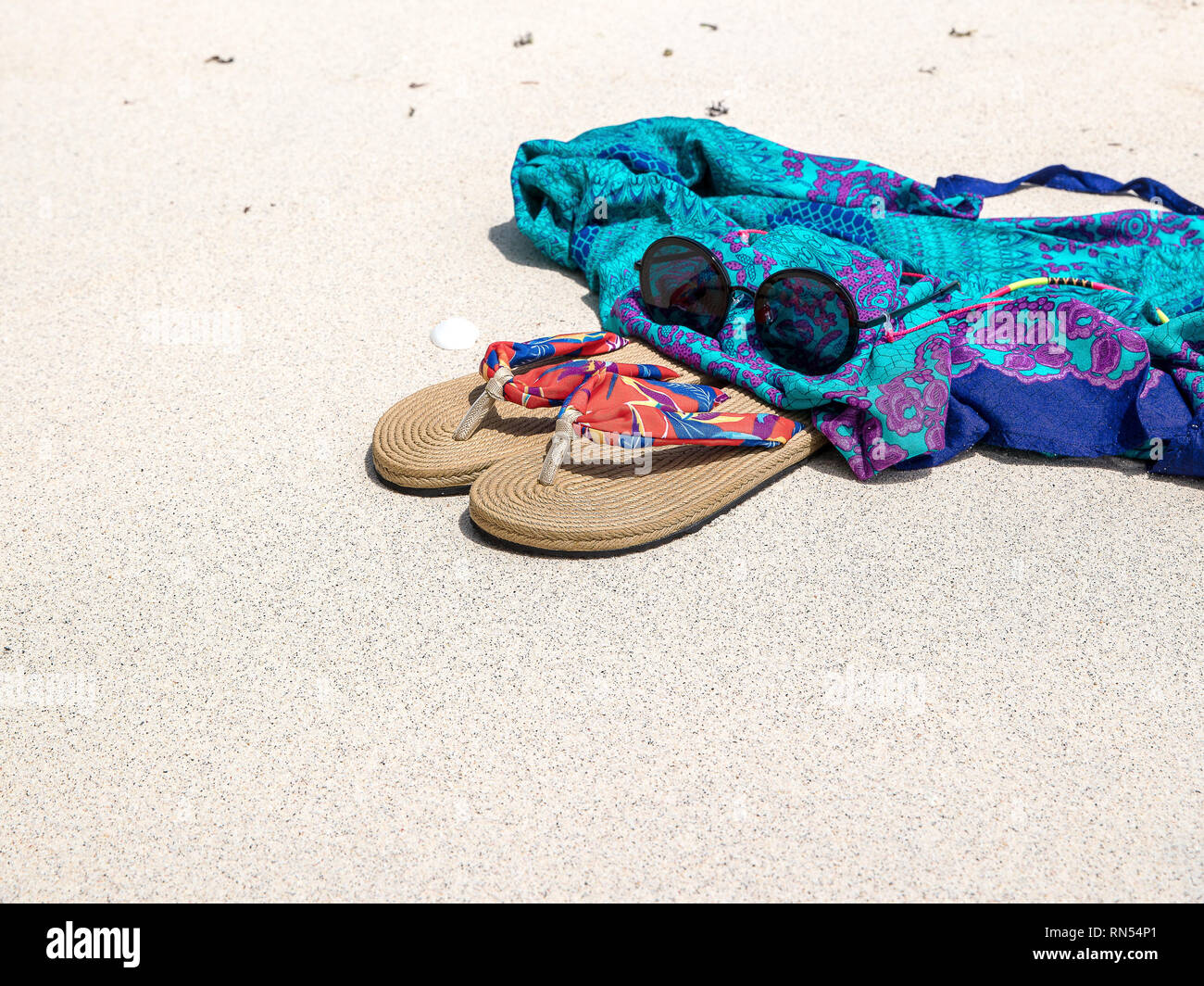 background sand background summer slippers and Coral Color Pareo ...